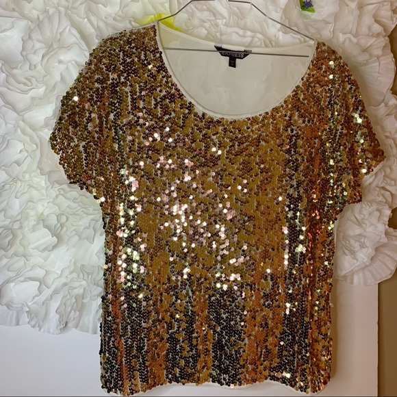 Express | Tops | Express Gold Metallic Sequin Blouse | Poshmark
